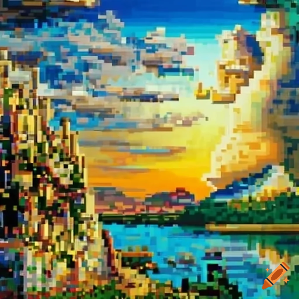 Pixel art of a dali landscape on Craiyon