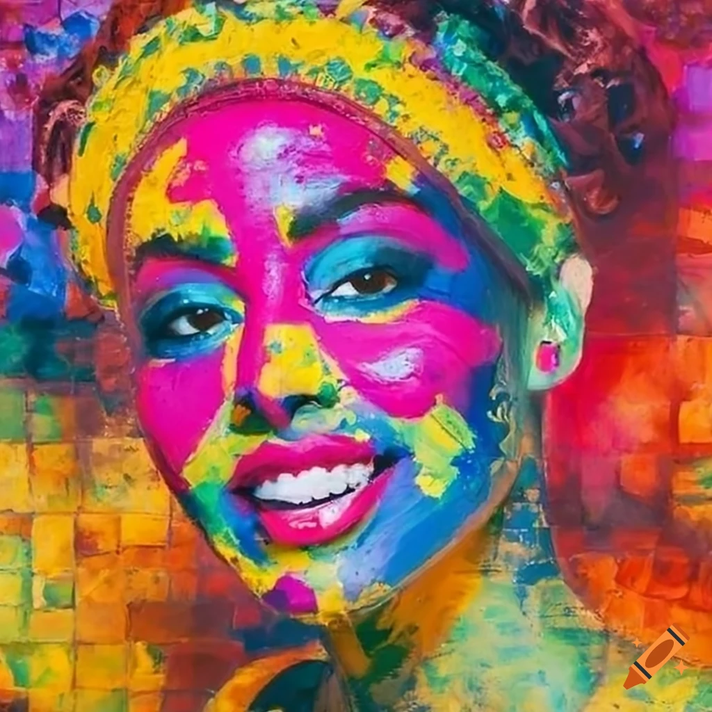 Fierce woman in a vibrant painted portrait on Craiyon