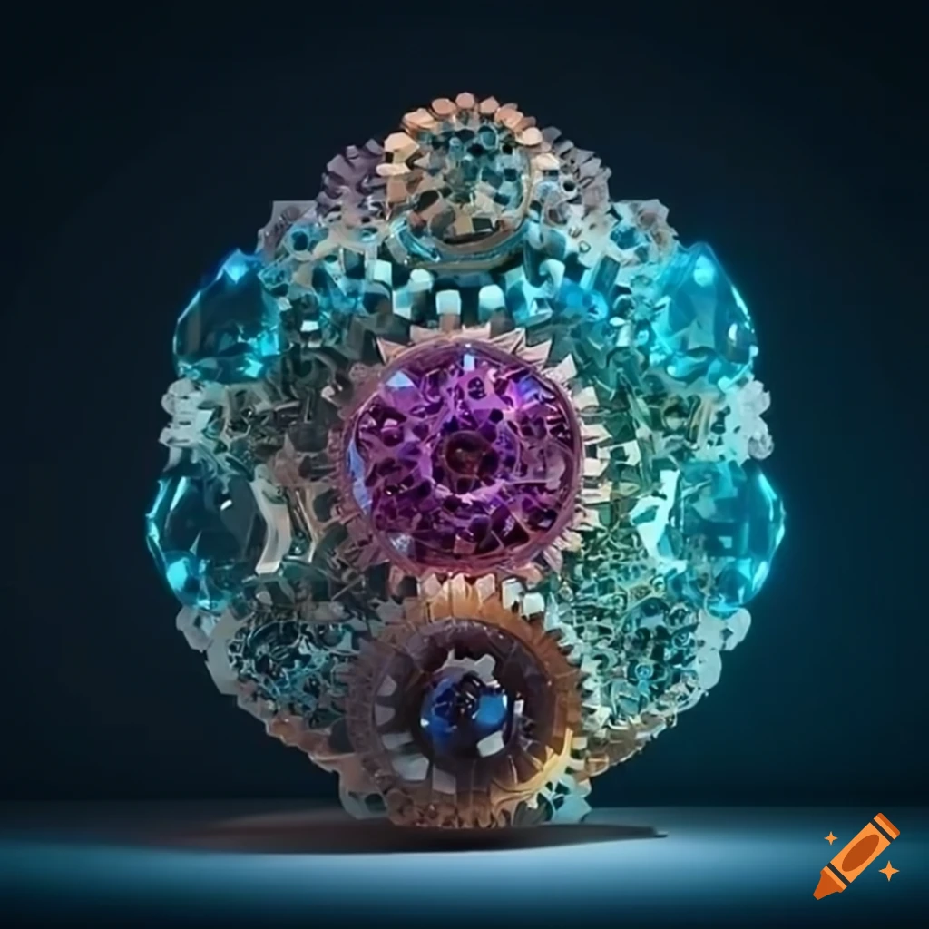 Intricate crystalline machine with gemstone gears on Craiyon