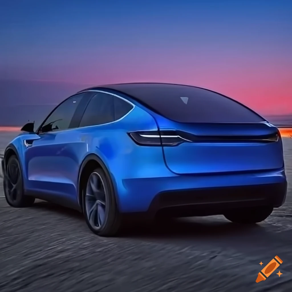 Blue tesla model y at sunset on Craiyon
