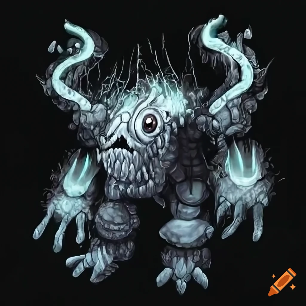 My singing monsters with mech, shadow, poison, and crystal elements on Craiyon