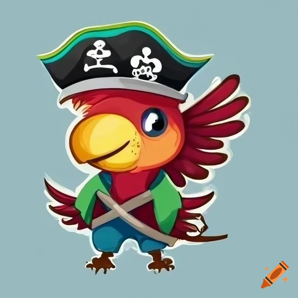 Cute chibi pirate parrot cartoon iconography on Craiyon