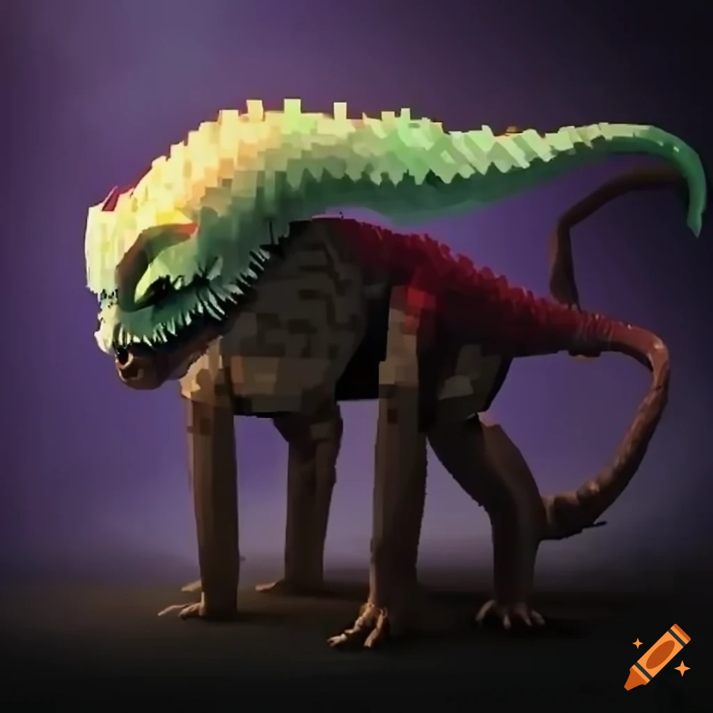 Mysterious and spooky mesozoic-era creature in minecraft on Craiyon
