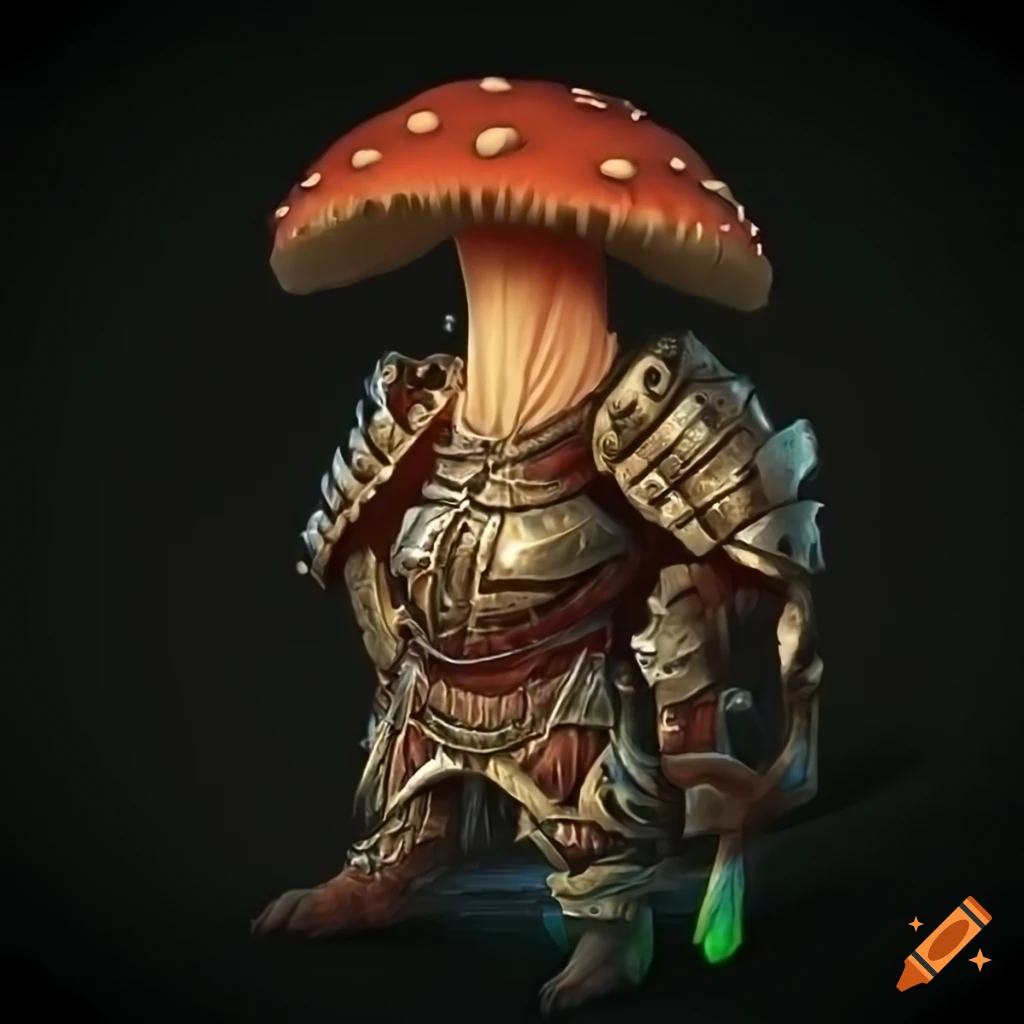 Mushroom-headed paladin in armor on Craiyon