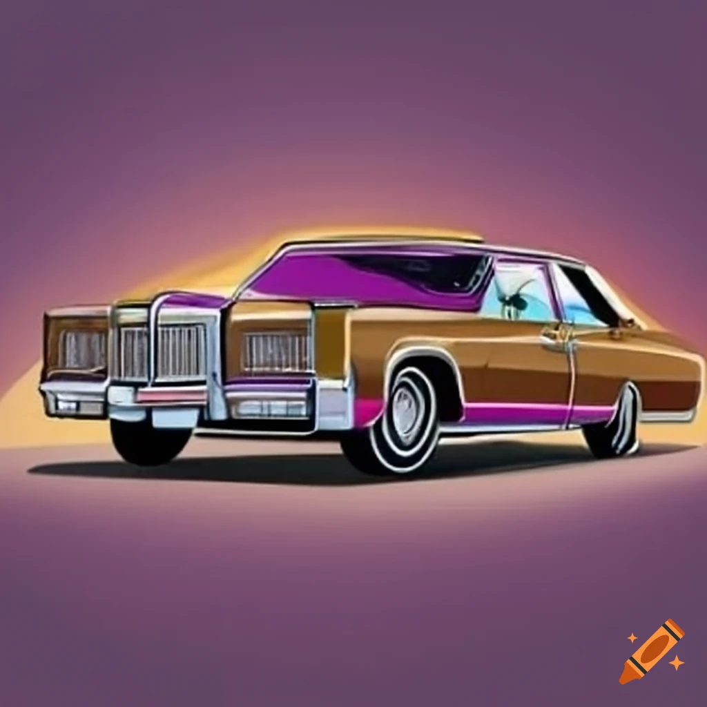 1970s funk music album cover with two vintage lincoln town cars on Craiyon