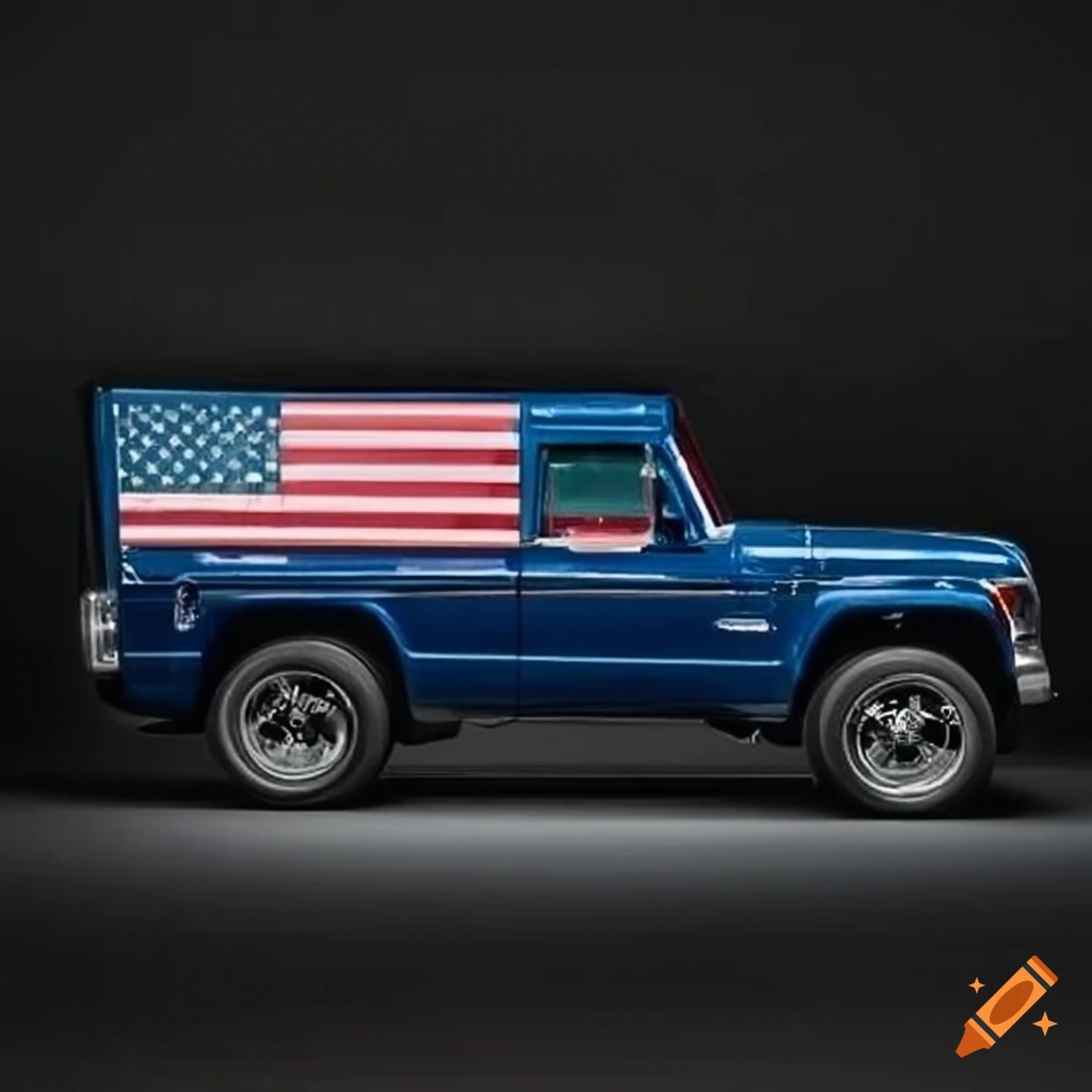 Car with flags of the united states on top on Craiyon