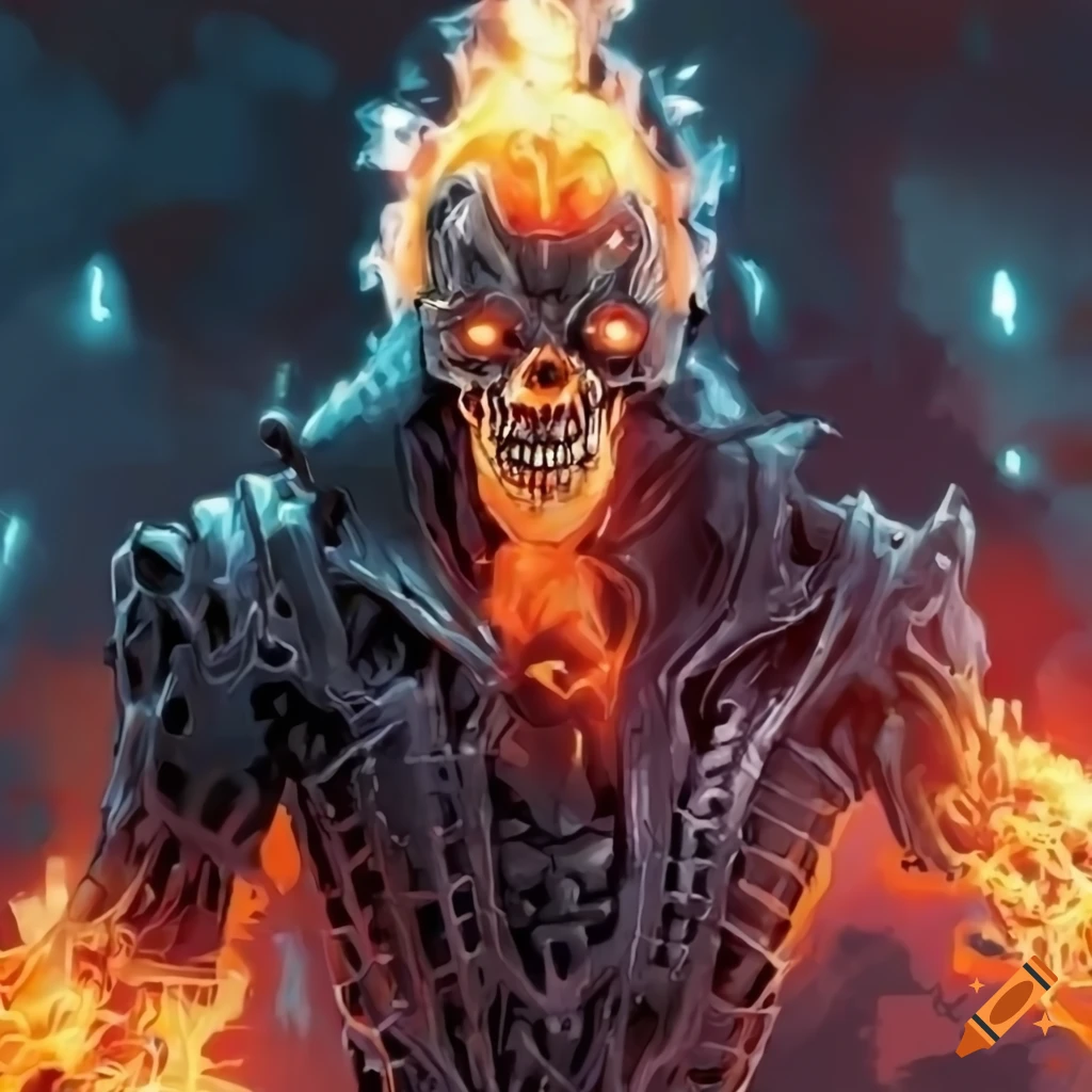 High-resolution art of ghost rider and ultron on Craiyon
