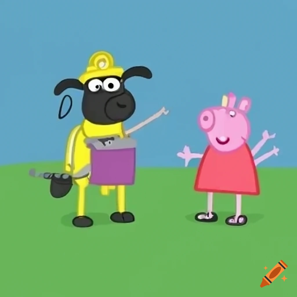 Artistic merge of peppa pig, bob the builder, and shaun the sheep characters on Craiyon