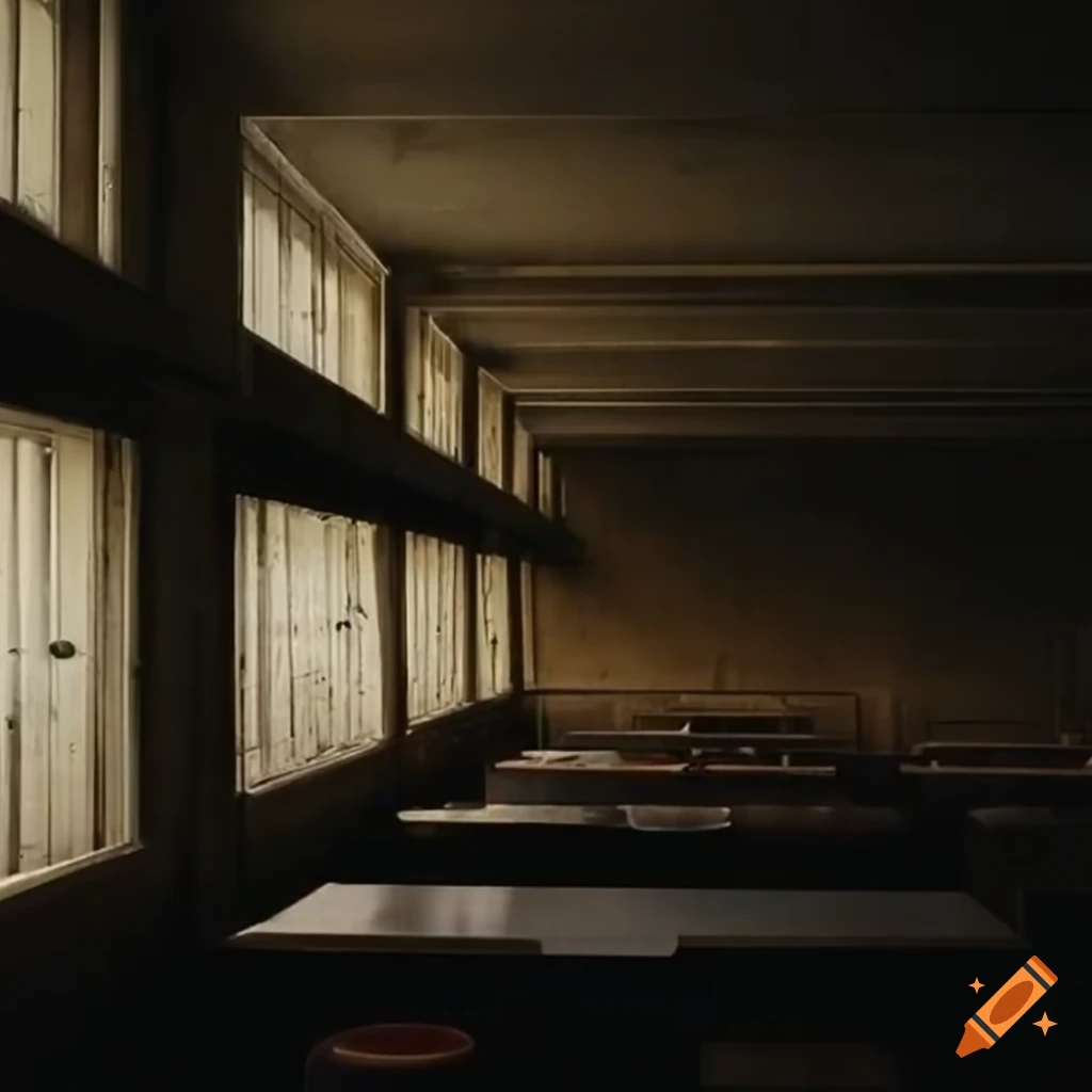 Empty school cafeteria with dreamcore/weirdcore aesthetics on Craiyon
