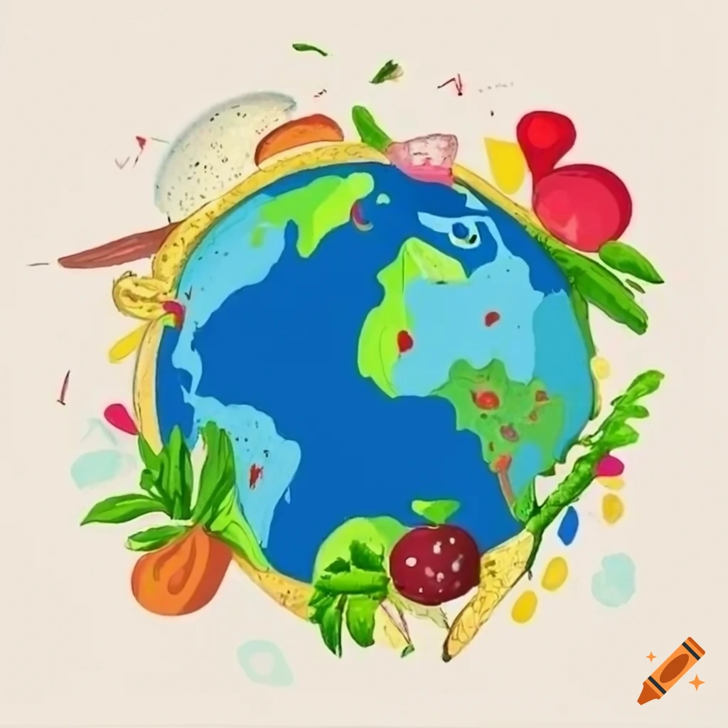 Illustration of a world with abundant food for all on Craiyon