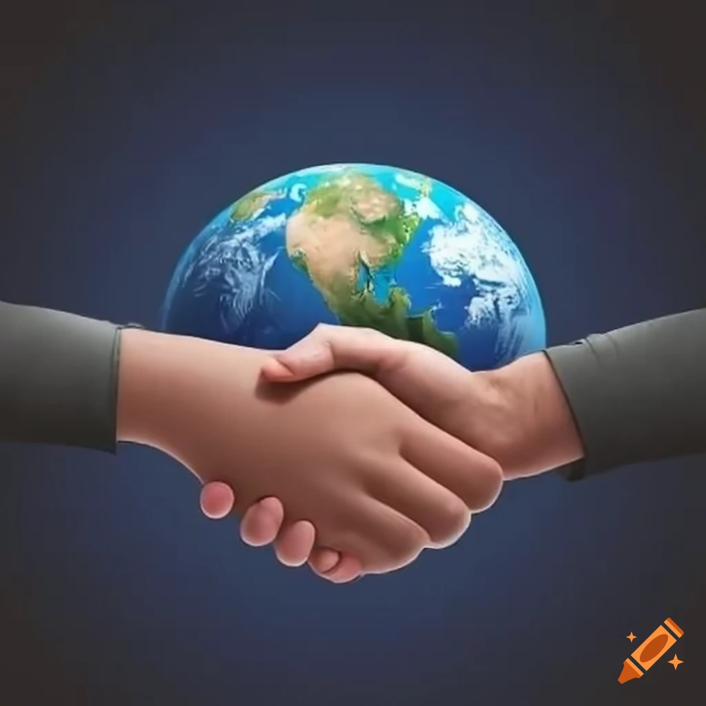 Representation of agreement and cooperation with an image of earth and ...