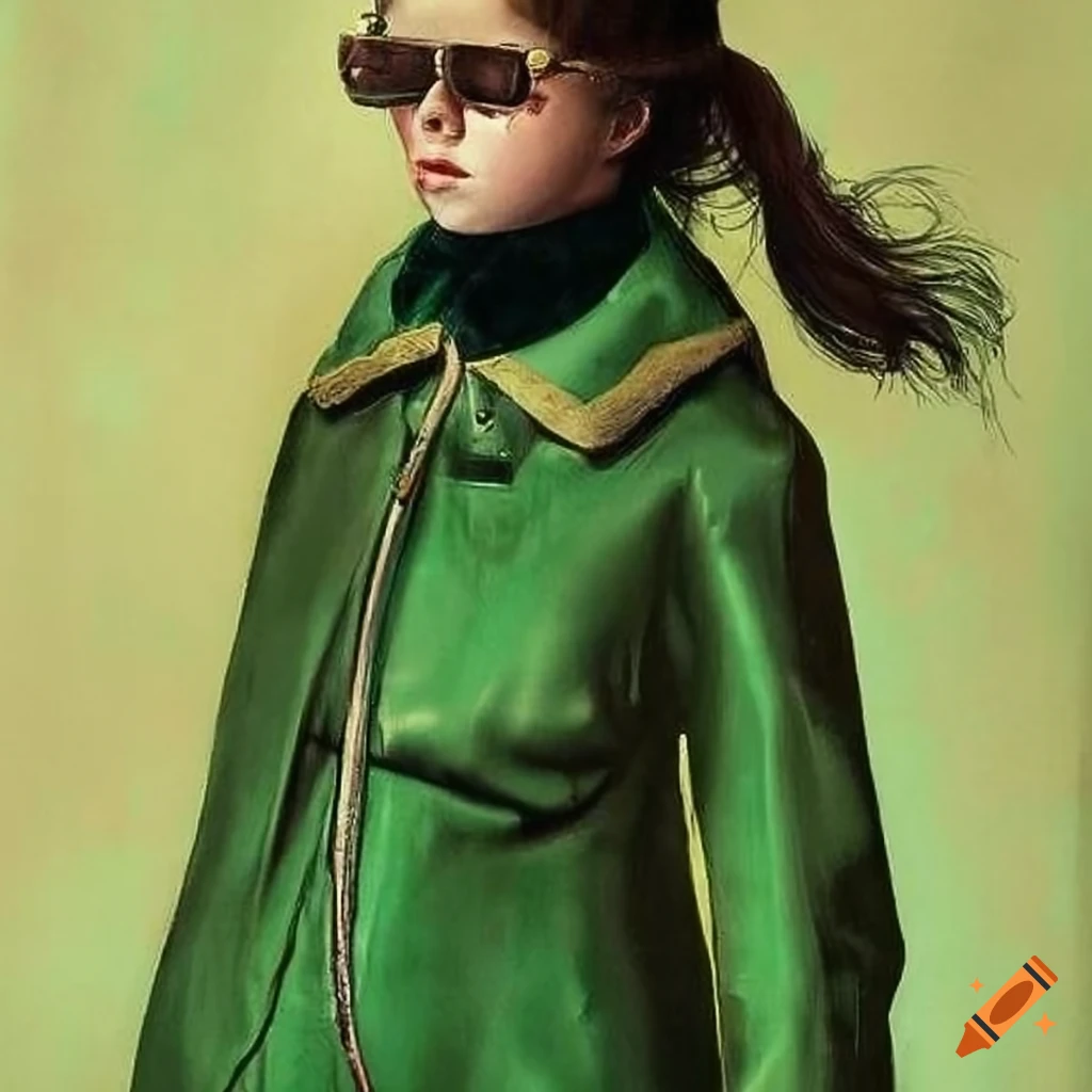 Girl wearing marni aviator jacket and green silk pants, a hugo simberg ...