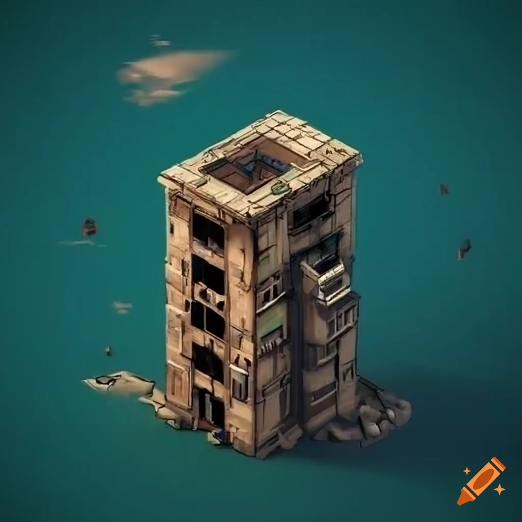 Isometric top view of a post-apocalyptic tower in Chris Foss style on ...