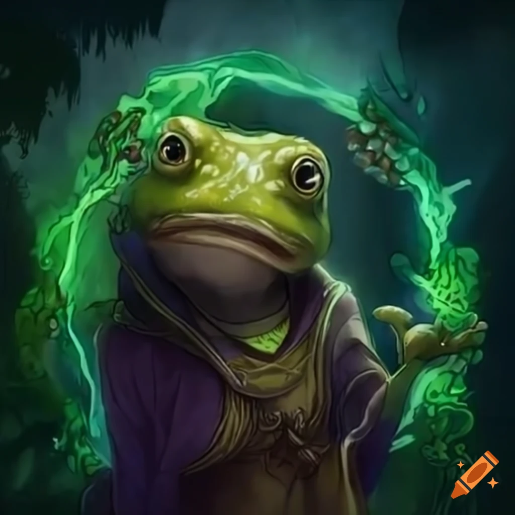 Magical rpg frog sorcerer using illusion magic on Craiyon