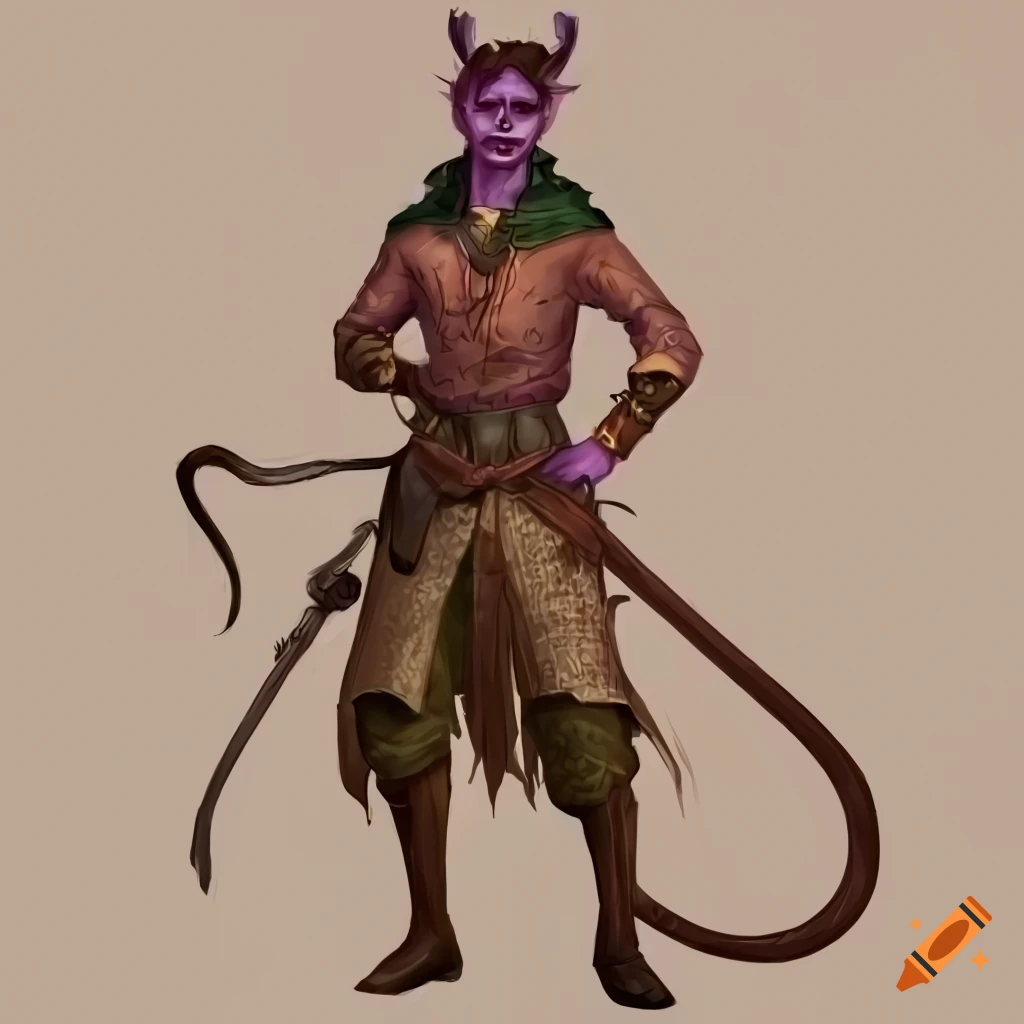 Young adult male tiefling dressed as a hunter with brown hair ...