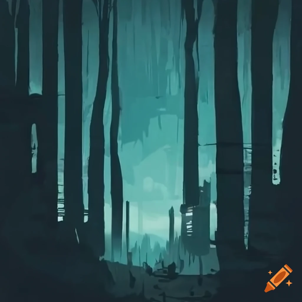 Forgotten urban city surrounded by a mysterious forest on Craiyon