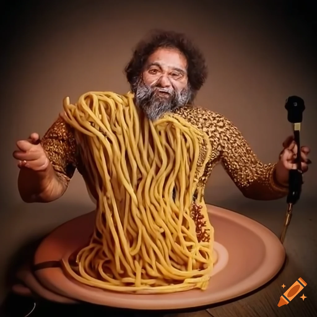 Artistic rendition of jerry garcia made of spaghetti on Craiyon
