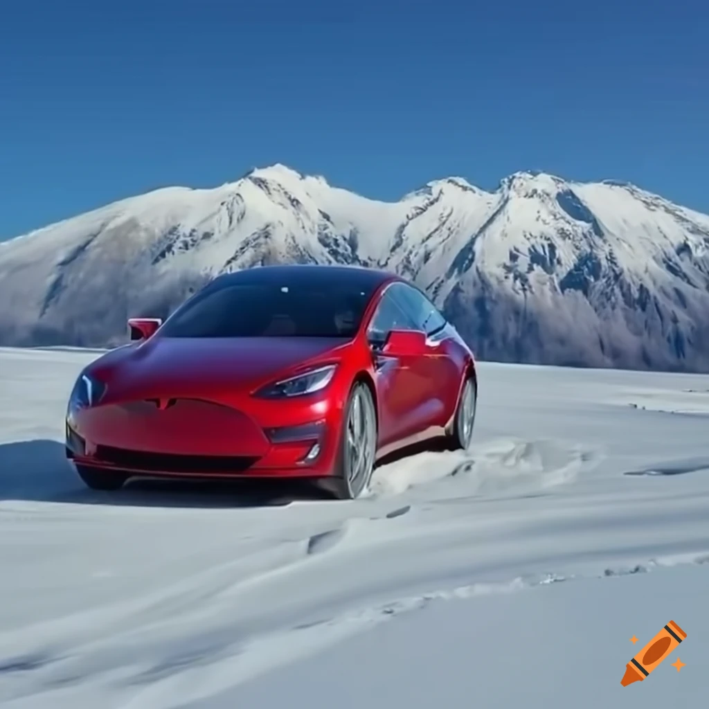Tesla car with snowy peak mountain in new zealand on Craiyon