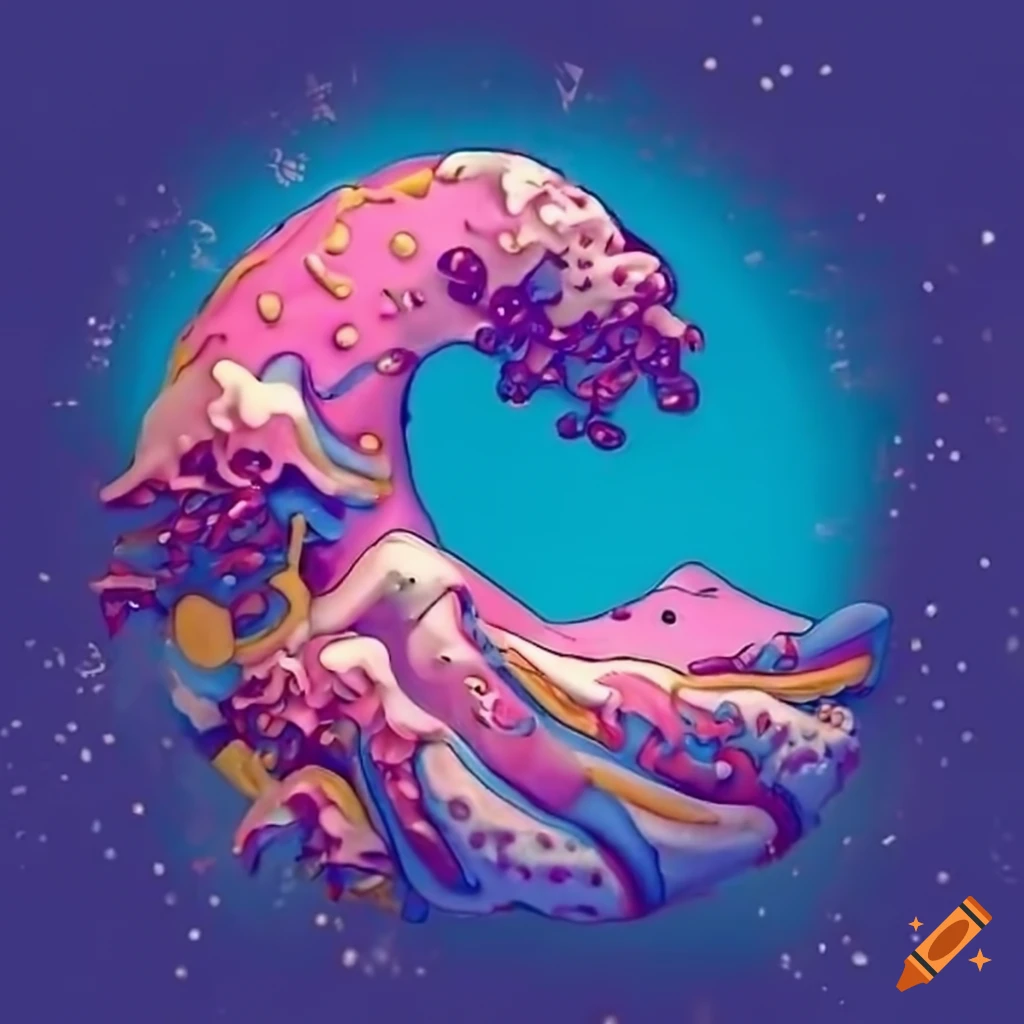 Japanese wave over pink Simpsons donut on Craiyon