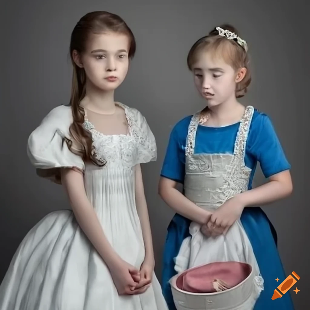 Realistic portrait of a maid and princess posing together on Craiyon