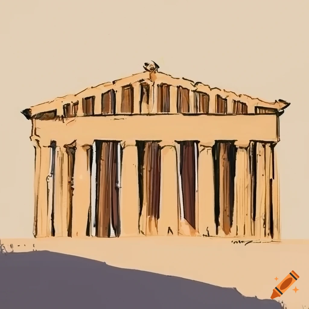 Sketch of the Parthenon with simplified details on Craiyon