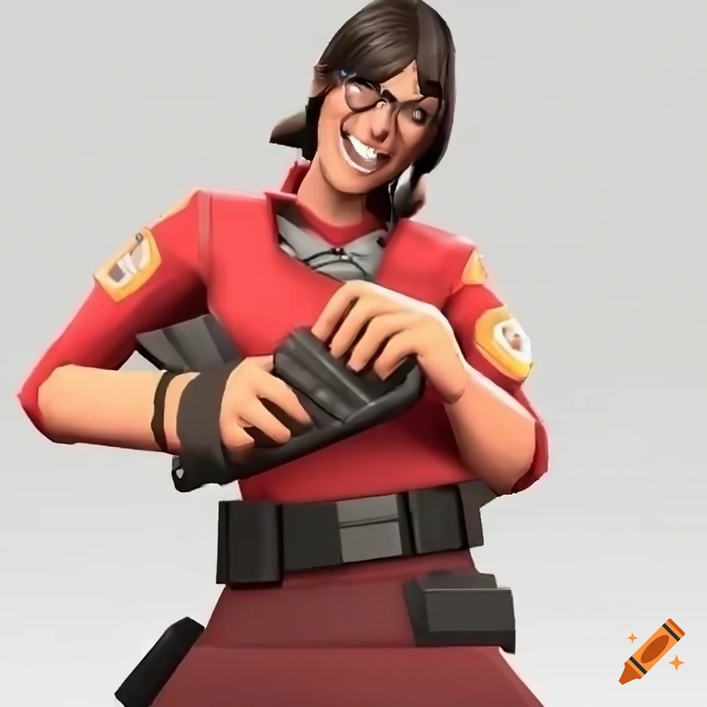 Newest tf2 female character laughing with toolbox on Craiyon