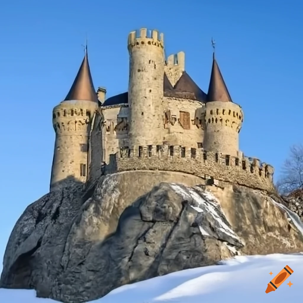 Polished stone castle with large tower and small door on Craiyon