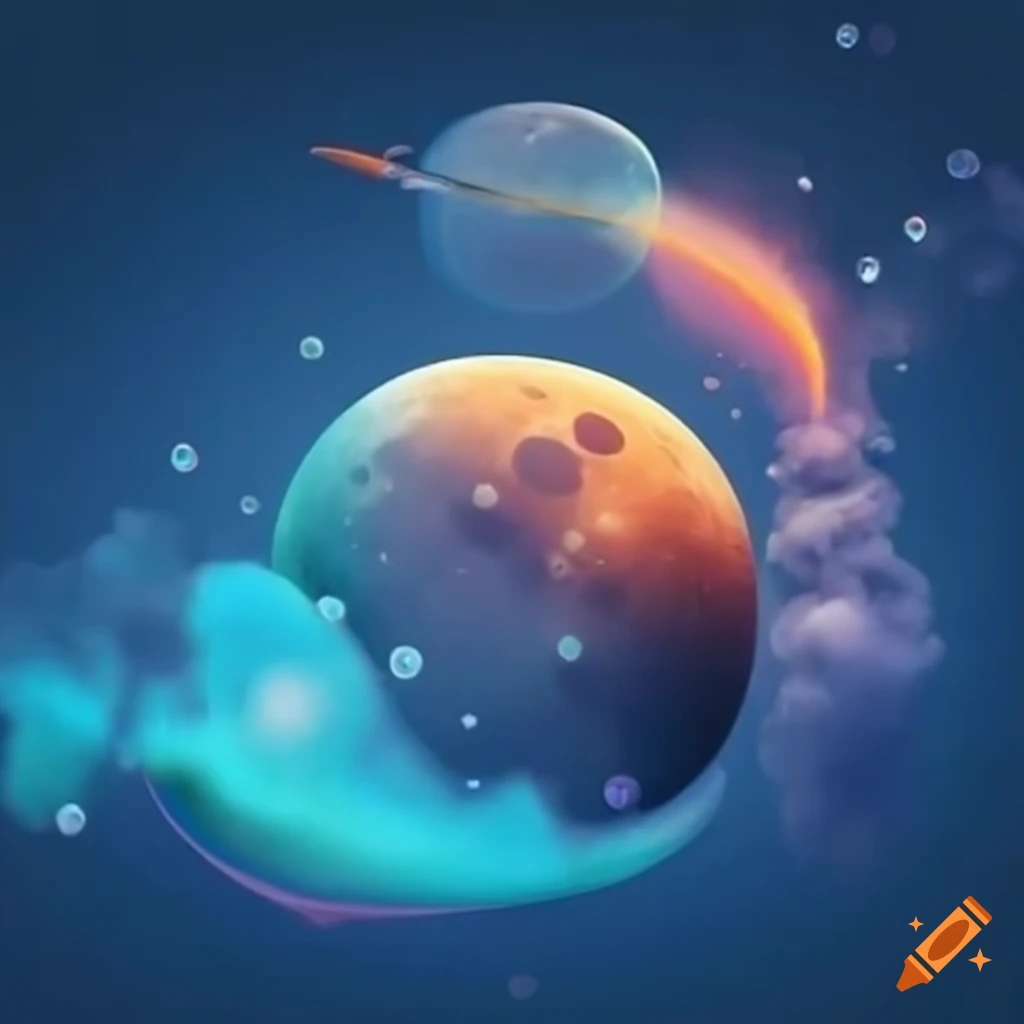 Bubble plane crashing into the moon in an artistic depiction on Craiyon