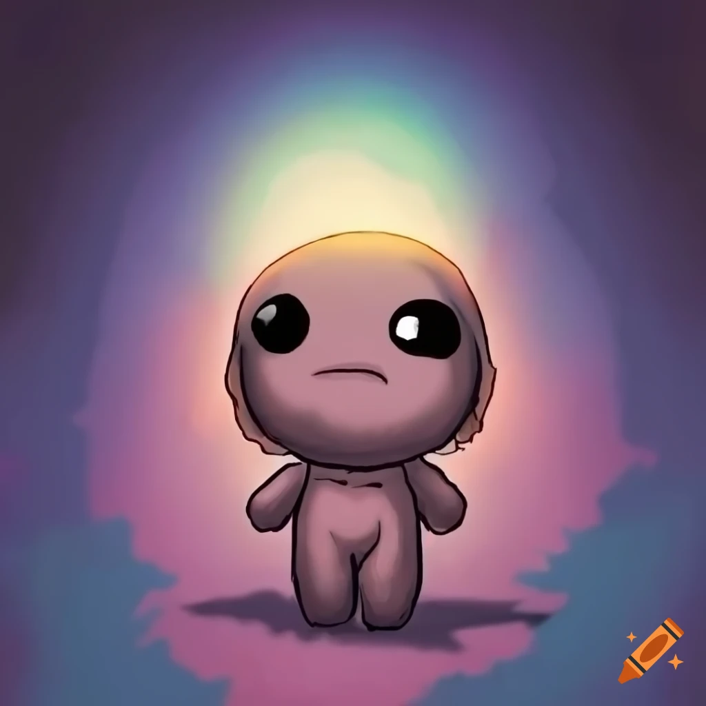 Isaac from The Binding of Isaac game with a pastel sunset backdrop on ...