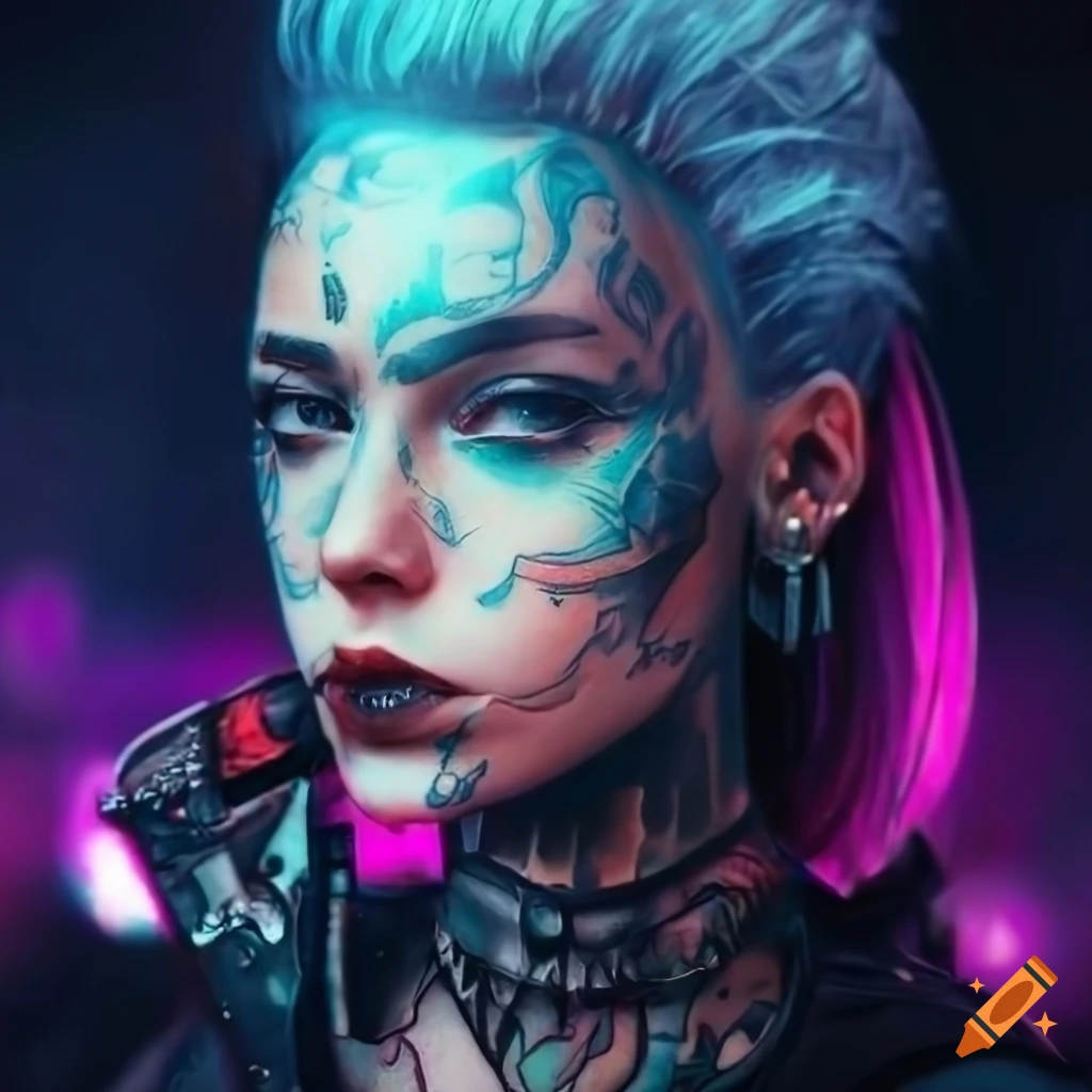 Cyberpunk female rockerboy with tattoo in high definition portrait on ...