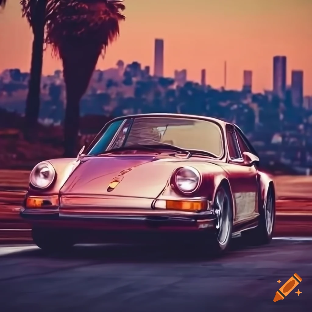 Vintage style Porsche 911 with a Los Angeles background in high ...