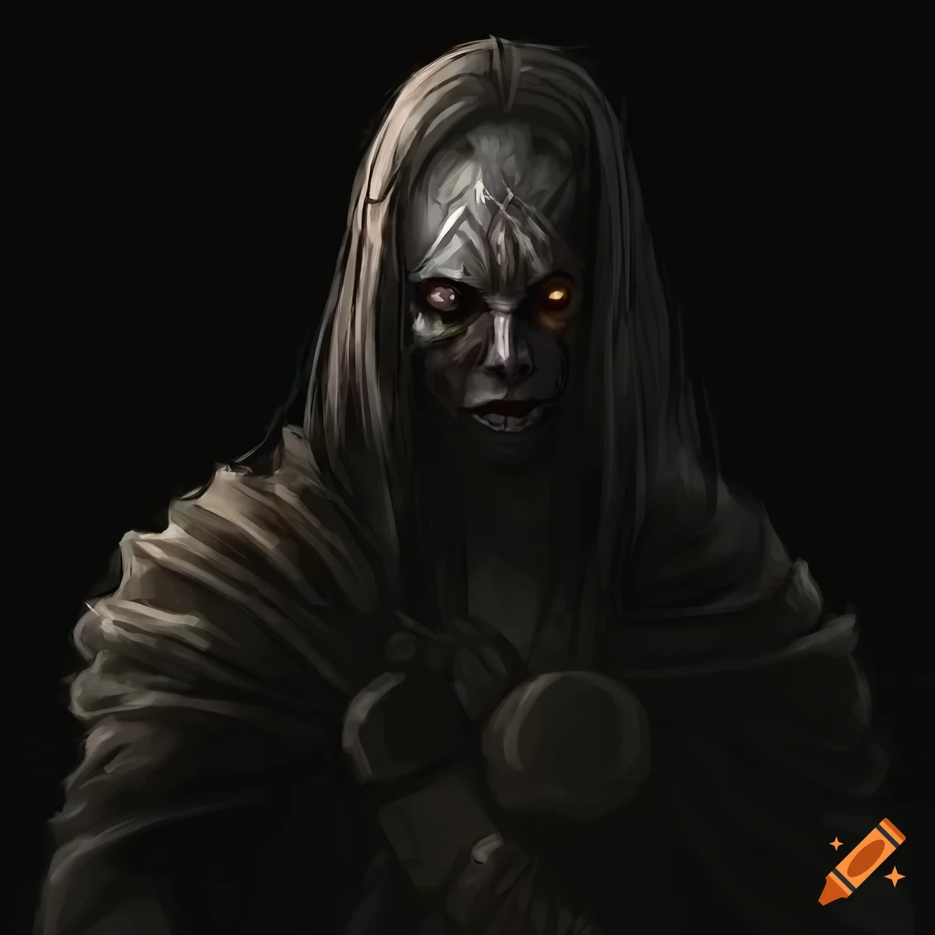 Mysterious and dark fantasy face in a dnd setting on Craiyon