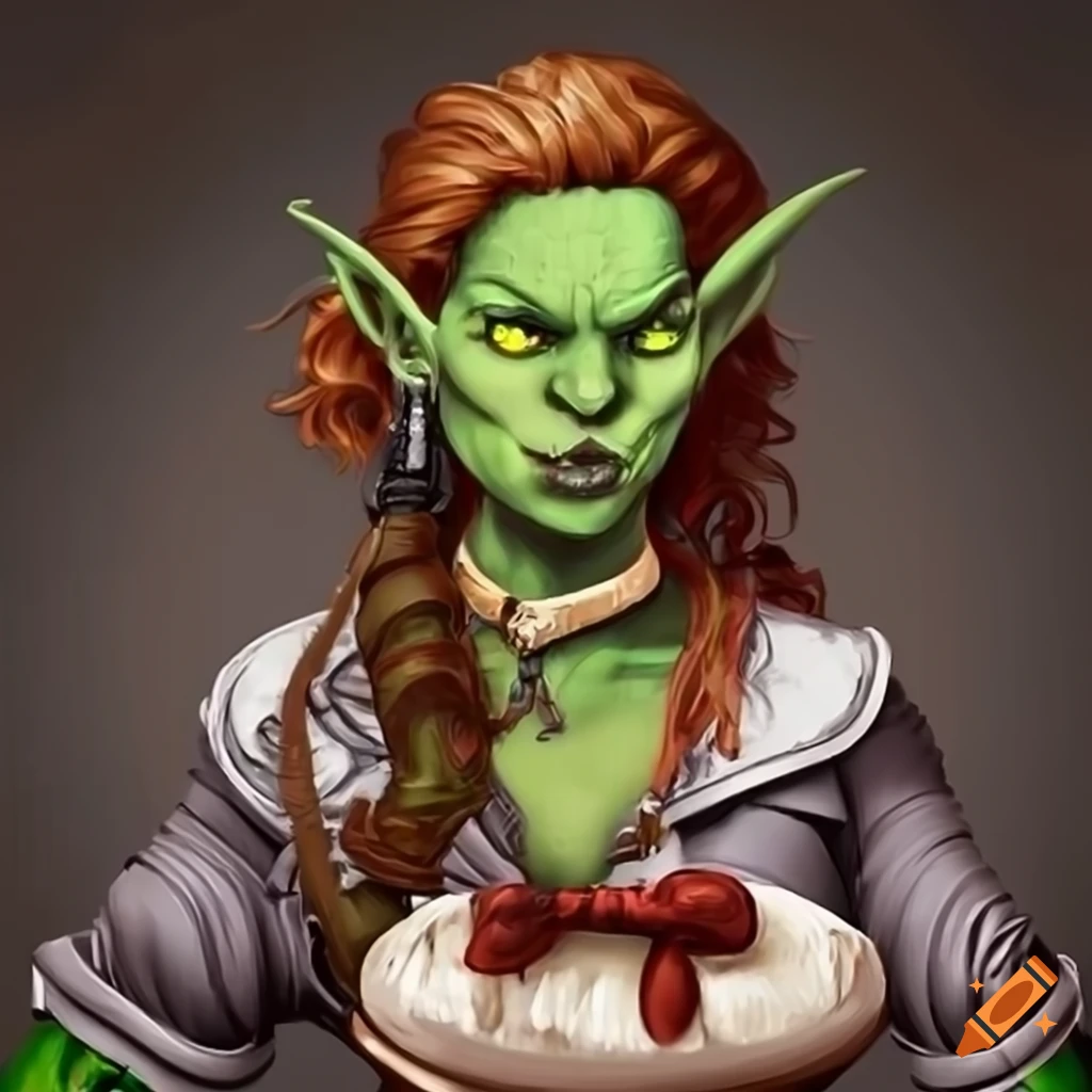 Female half-human half-orc sailor chef character artwork on Craiyon