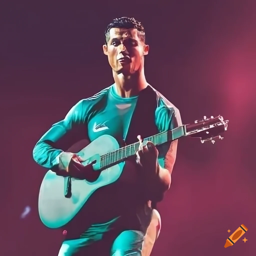 Cristiano Ronaldo playing guitar on stage on Craiyon