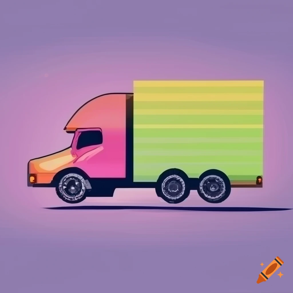 Side view of a truck in bright pastel colors in 2d vector art on Craiyon