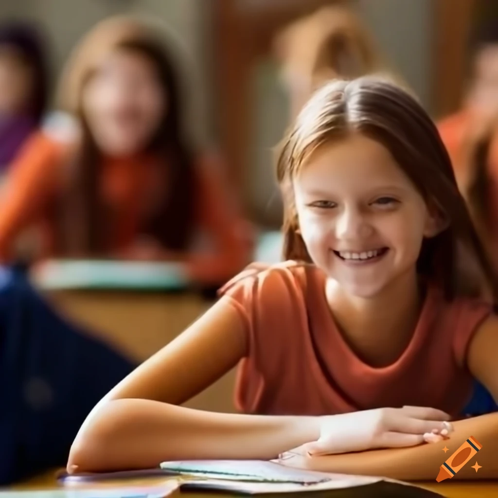 Happy students in a classroom with light from windows on Craiyon
