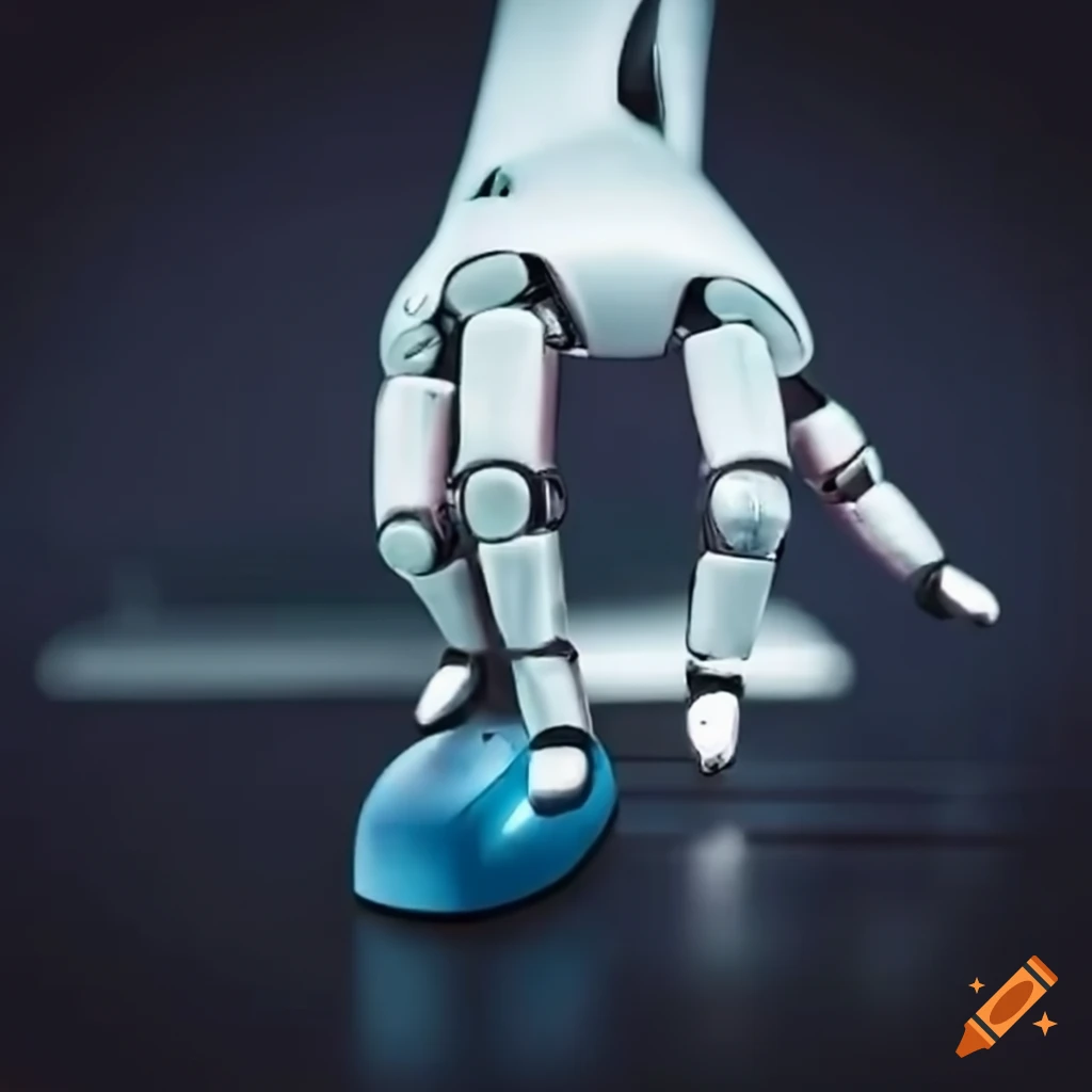 Robot hand using a computer mouse on Craiyon