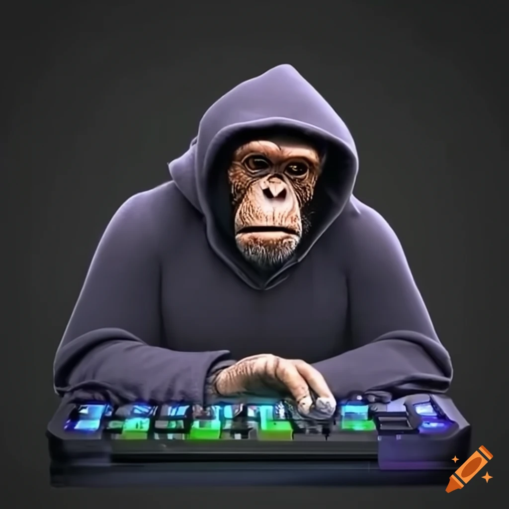 Chimpanzee in a hoodie with an rgb keyboard on Craiyon