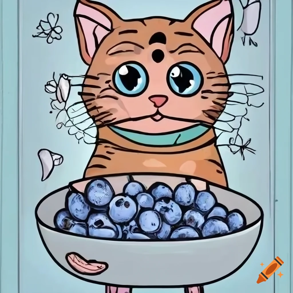 Cat with a bowl of blueberries coloring page on Craiyon