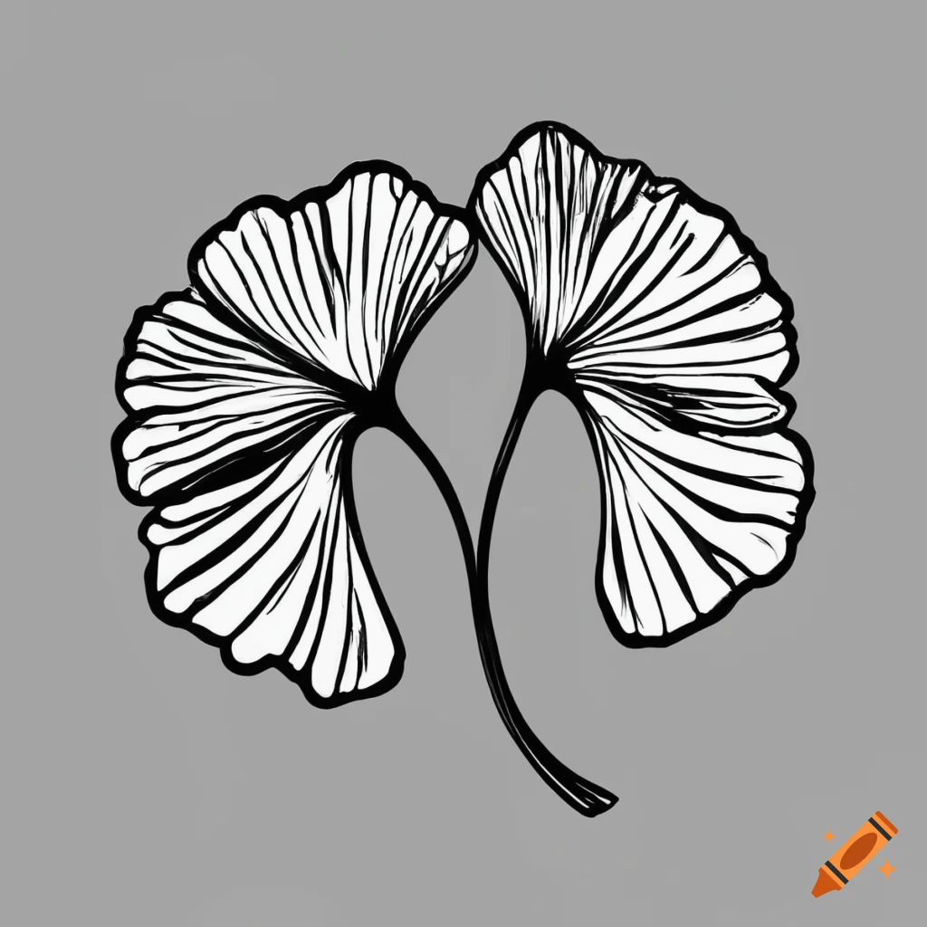Simple ginkgo black and white coloring book page on Craiyon