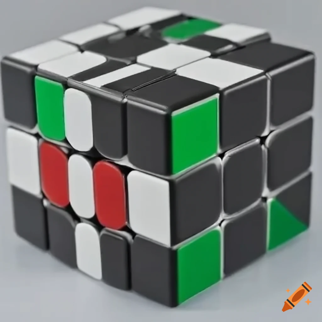 3x3 rubik's cube with black, white, green, and red colors in 4k ...