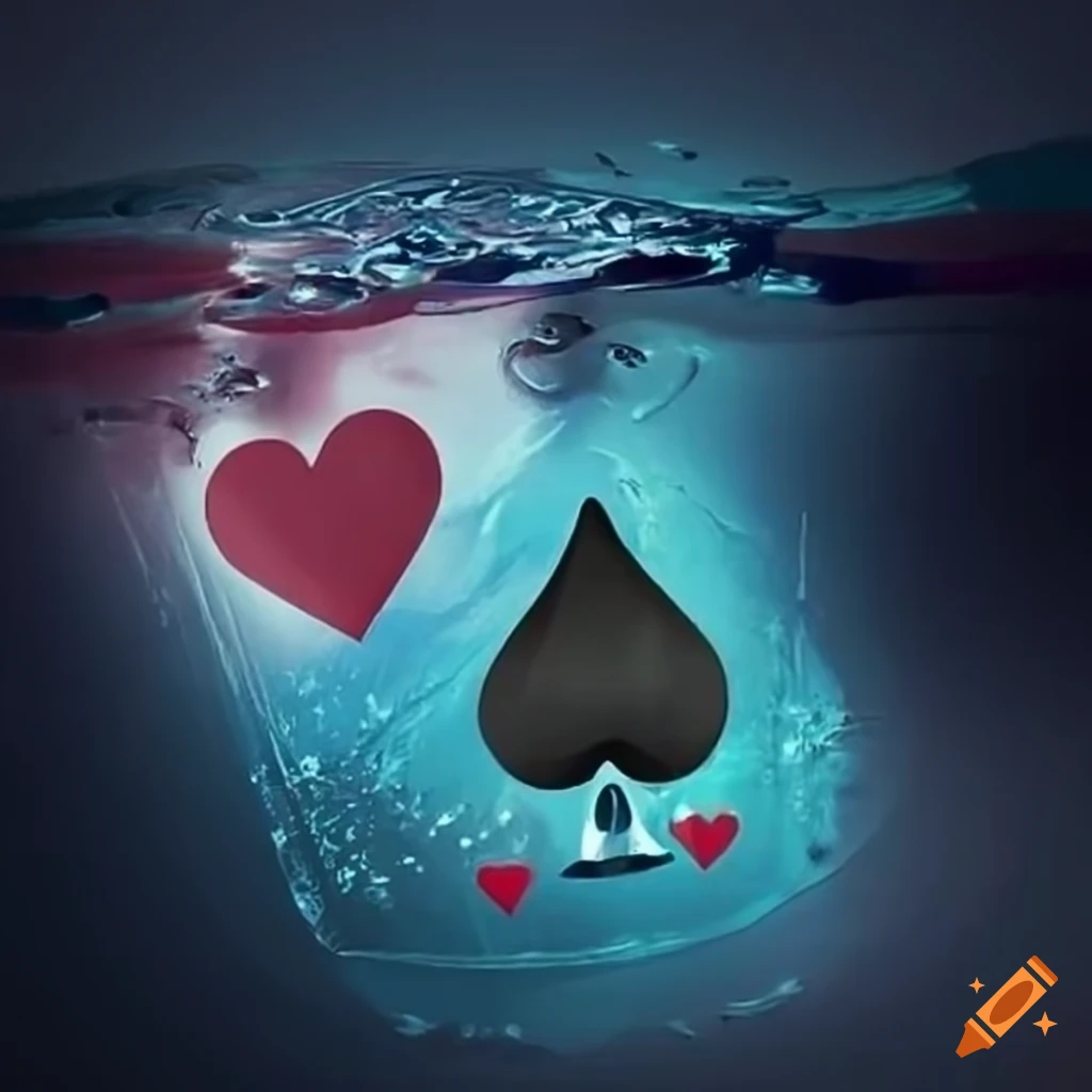 Ace of spades and ace of hearts floating in a river on Craiyon
