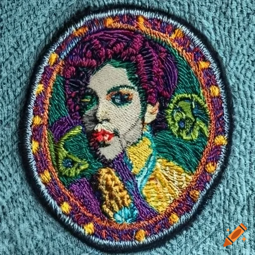 Vintage embroidery patch of detailed portrait of pop artist prince on ...