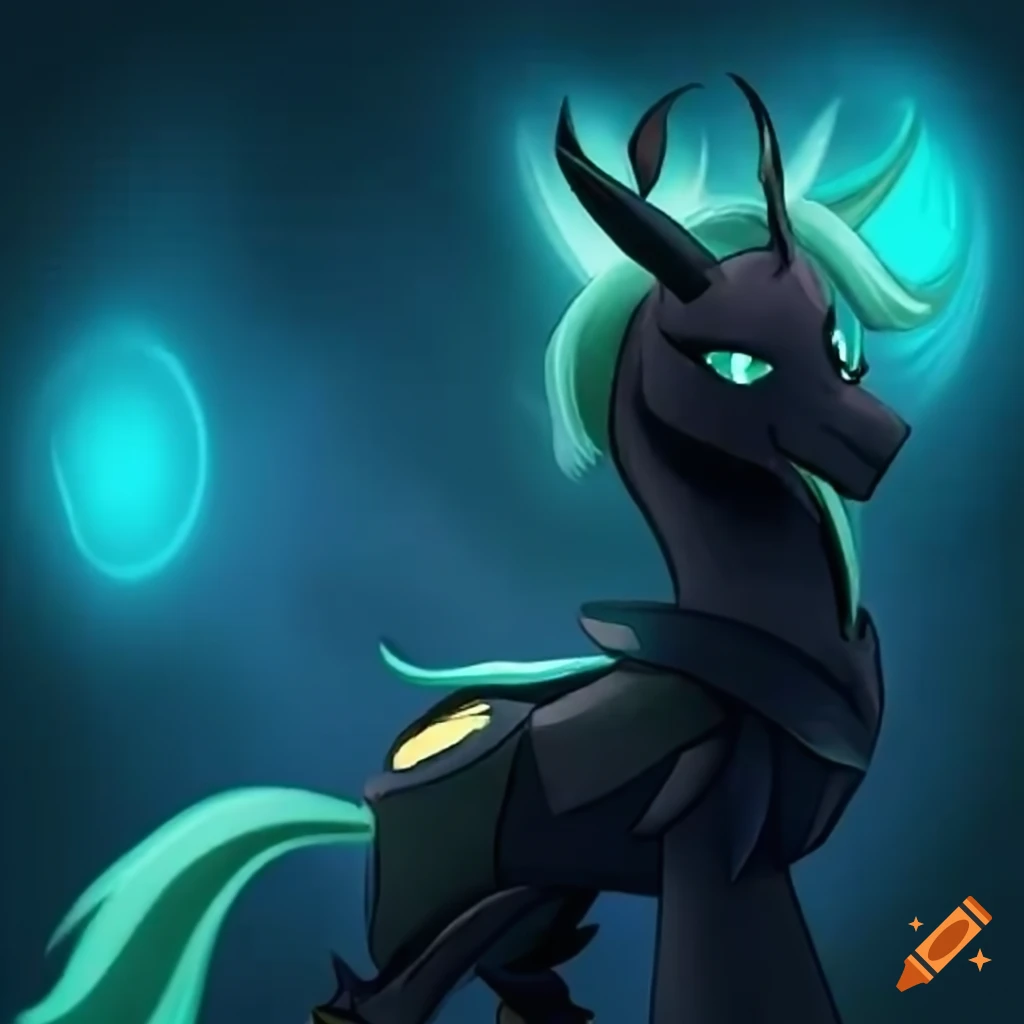 Changeling battling Canterlot royal guard in gloomy forest setting on ...