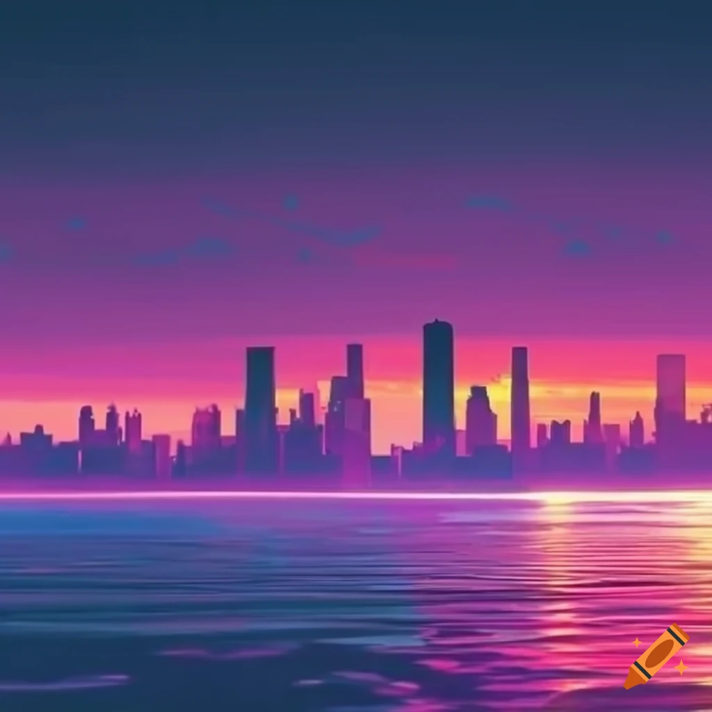Synthwave style city at sunrise on Craiyon
