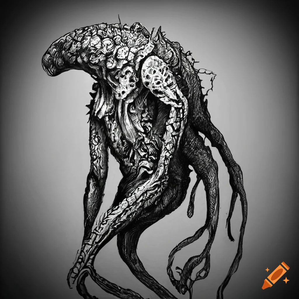 Ink drawing of a horror creature inspired by h.p. lovecraft stories on ...