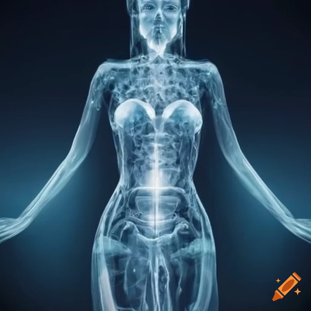 Transparent body with solid spirit inside on Craiyon