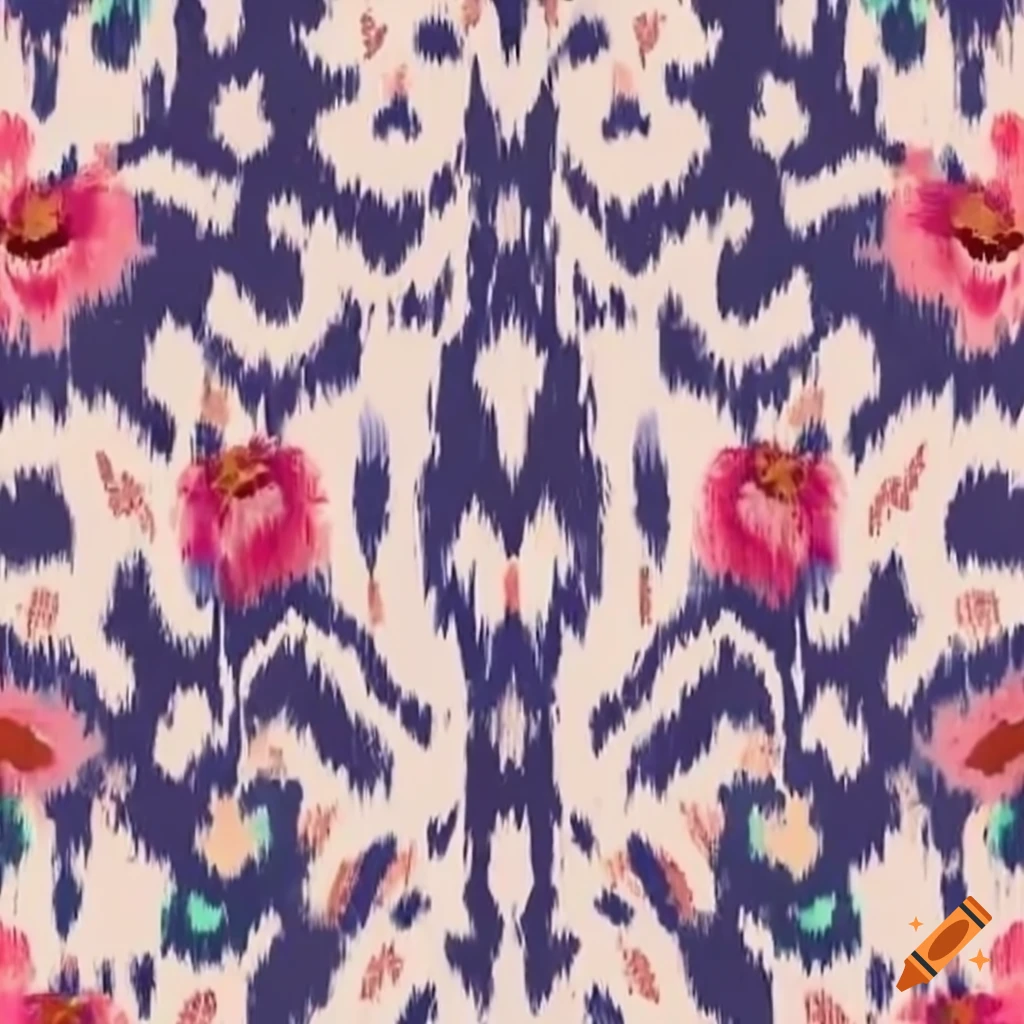 Ikat floral repeat pattern print design on Craiyon