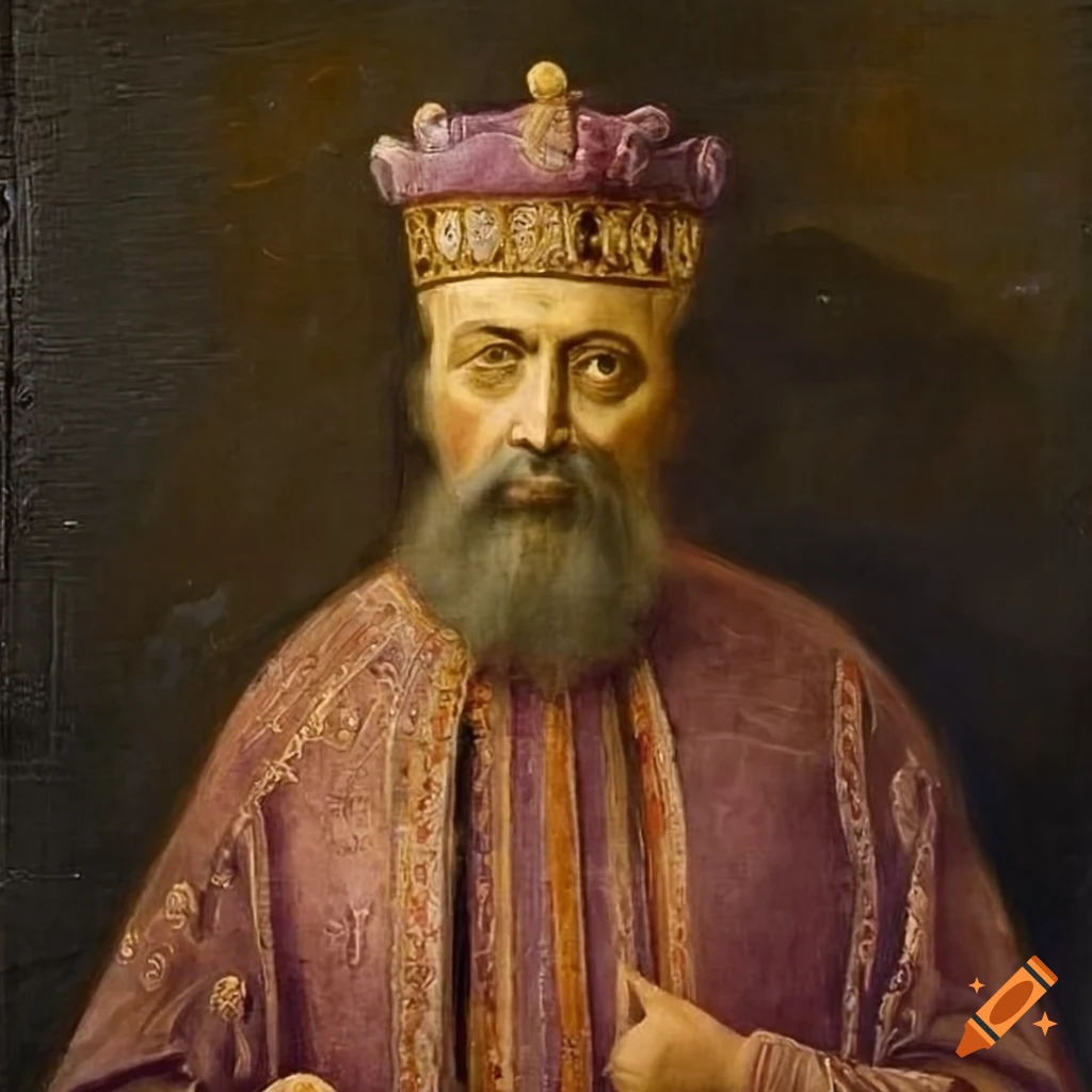 Portrait of a Turkish king in purple royal attire from the early ...