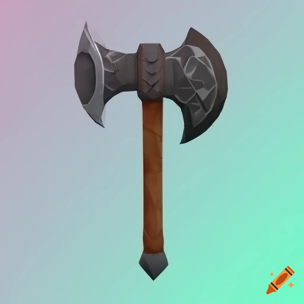 Low poly cute chibi AXE 3D model from the front view on Craiyon